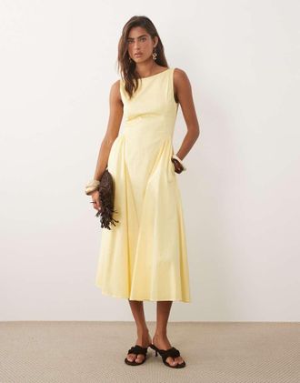Mango Maxikleid in Gelb mit hohem Baumwollanteil und U-Boot-Ausschnitt