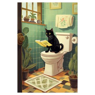 artboxONE Poster 75x50 cm Tiere Toilettenkatze hochwertiger Design Kunstdruck - Bild Katze Buch Humor