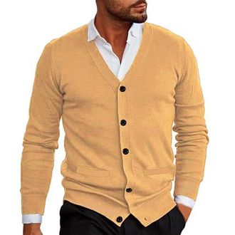 Generic Cardigan &eacute;l&eacute;gant &agrave; manches longues pour homme - Cardigan long - Col &agrave; manches longues - Cardigan avec motif torsad&eacute; - Veste de surv&ecirc;tement avec fermet