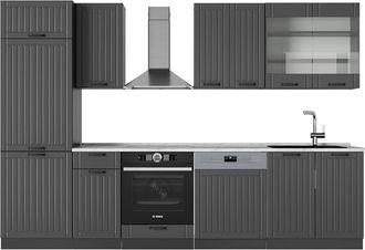 Vicco Küchenzeile Fame-Line, Dunkelgrau, 300 cm, AP Marmor