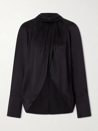 Balmain Blouse En Satin De Soie &Agrave; Drap&eacute; - Noir