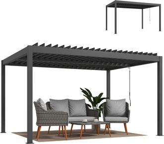 OUTSUNNY Pergola bioclimatique - Outsunny - lames orientables, manivelle - protection soleil, imperm&eacute;able - aluminium - 4x3m - gris fonc&eacute;