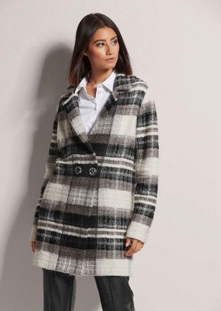 Madeleine Strickjacke D&uuml;nner Mantel aus italienischem Garn Karo-Mantel mit Reverskragen, zweireihig