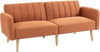 HOMCOM Canap&eacute; Convertible 2 Places - HOMCOM - Design scandinave - Dossier inclinable 3 Positions - Pieds Bois Tissu Aspect Lin - marron