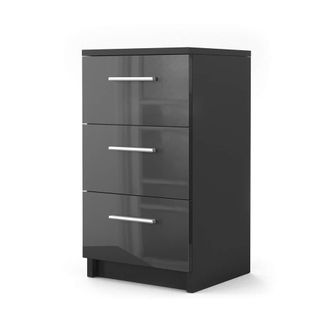 Vicco Nachttisch, Nachtkommode, Schwarz Hochglanz, 38 x 66 cm