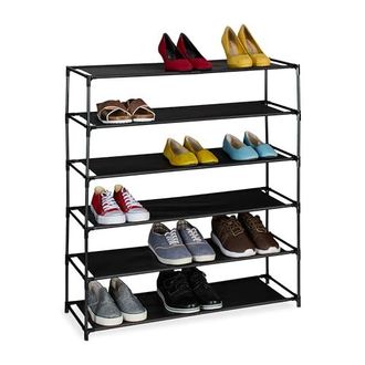 Relaxdays Schuhregal, mit 6 Ebenen, Metall Schuhablage, Stoff Ablage, Schuhgestell f&uuml;r den Flur, Schuhst&auml;nder, schwarz