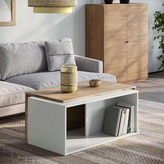 Vicco Couchtisch Paul, Wei&szlig;/Goldkraft Eiche, 90 x 48 cm