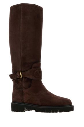 Valentino Garavani Womens Brown Suede Vlogo Signature Boots Ebonybrown Stivali