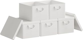 Woltu Aufbewahrungsbox mit Deckel 5 St&uuml;ck, aus Polyesterstoff, f&uuml;r Schlafzimmer, Arbeitszimmer, Wohnzimmer, Organizer Box mit Griffen, f&uuml;r Kleidung Spielzeu
