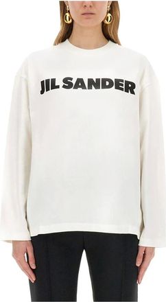 Jil Sander Femme, Tops, Blanc, Taille: 36 FR Logo T-Shirt Manches Longues