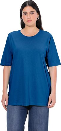 Ulla Popken Damen gro&szlig;e Gr&ouml;&szlig;en &Uuml;bergr&ouml;&szlig;en bis 72, Basic T-Shirt, Oberteil, Regular Fit, Rundhalsausschnitt, Halbarm, Tintenblau 46+ 486910754-46+