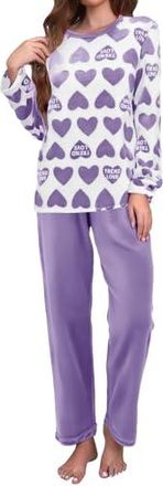 Generic Ensemble pyjama confortable &agrave; manches longues pour la Saint-Valentin 2026 pour femme, violet, XXL