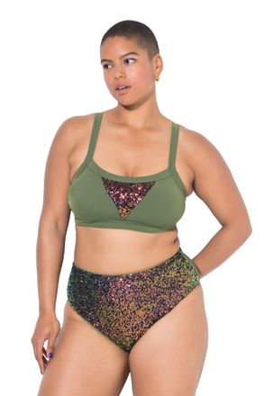 STUDIO UNTOLD Damen große Größen Übergrößen Plus Size Bikini-Top, Softcups, Pailletten, Shaping olivgrün 54 841240439-54