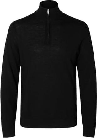 Selected Pull à Demi-Fermeture éclair 100% Laine mérinos Black XXL Black XXL