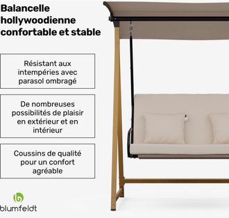 Blumfeldt Fauteuil balan&ccedil;oire de jardin r&eacute;glable pour 2, matelas &eacute;pais, capote pour ombre et protection solaire, robuste pour 160 kg, ch&acirc;ssis r&eacute;sistant a la