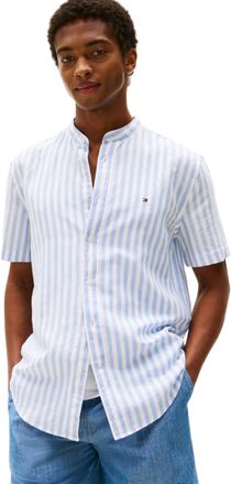 Tommy Hilfiger Herren Hemd Linen Blend Mao mit Grandad-Kragen, Mehrfarbig (Breezy Blue/White), XXL