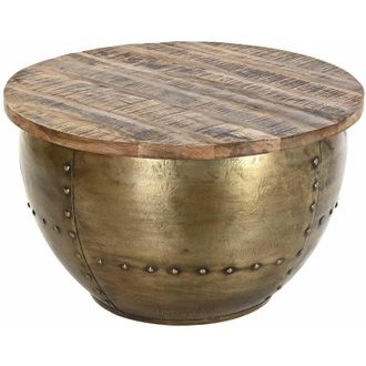 PEGANE Pegane - Table basse en bois de manguier et m&eacute;tal coloris marron / dor&eacute; - diam&egrave;tre 68 x hauteur 44 cm