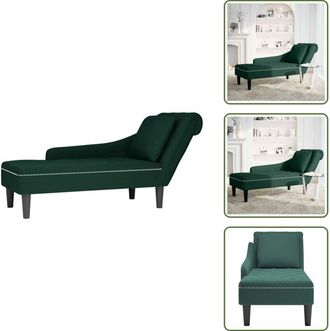 vidaXL The Living Store - vidaXL Chaiselongue mit Kissen und Rechter Armlehne Dunkelgr&uuml;n Samt