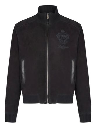 Balmain veste en daim &agrave; broderies - Noir