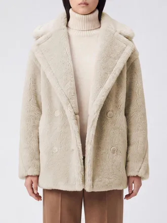 Max Mara Manteau court crois&eacute; en m&eacute;lange de laine effet fourrure