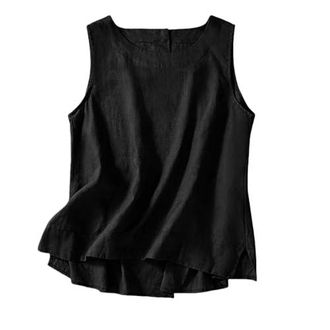 Generic Hauts d&eacute;t&eacute; 2026 en lin pour femmes, col rond, sans manches, en coton et lin, coupe ample, coupe d&eacute;contract&eacute;e, chemisiers de travail, Noir, XXL