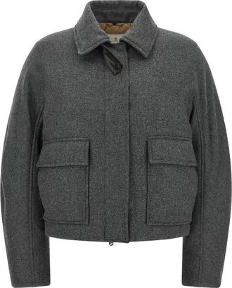 Brunello Cucinelli Shearling Collar Wool-Cashmere Jacket - Charcoal