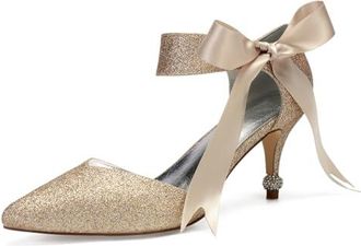 Generic Chaussures De Mariage Bout Pointu Mari&eacute;e Stylet Talons Femme Et&eacute; Talon Mariage Soir&eacute;e Chaussures Femmes 7.5Cm,Champagne,42 EU