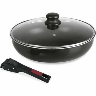 Sitram 712380 Sauteuse Agile 28 cm en aluminium revêtement noir anti-adhérent sans PFOA - manche amovible clipsable - couvercle en verre - tous feux dont ind