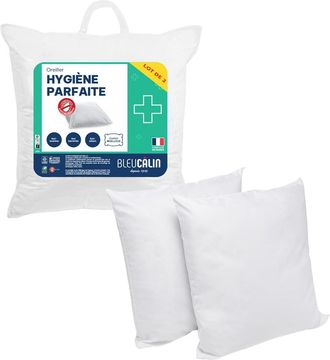 Bleu Calin Bleu C&acirc;lin 2er-Set Rechteckige Kissen Anti-Milben, Anti-Bakterien, Flauschiger Komfor,t 60x60 cm, H&uuml;lle 100% Baumwolle, Sortiment Perfekte Hygiene