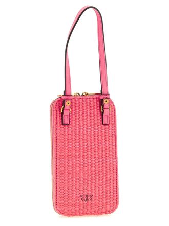 Pinko Braided Raffia with Love Birds Embroidery Card Case - Pink