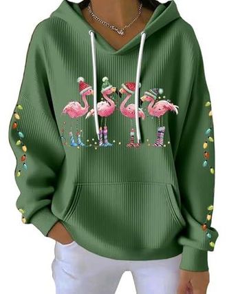 Generic Sweat &agrave; capuche de No&euml;l &agrave; manches longues avec cordon de serrage pour femme, Vert, XXL
