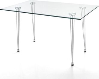 Oresteluchetta Minimalistischer Schreibtisch aus geh&auml;rtetem Glas f&uuml;r 6 Personen, 130x80 cm, Modell Plano