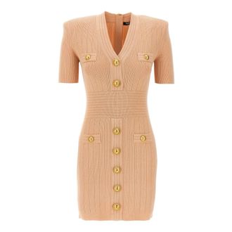 Balmain Strickkleid mit Kn&ouml;pfen - - Dresses - Damen - Rosa - XL
