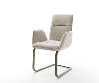 DELIFE Freischwinger Vinja-Flex Webstoff Soft Beige Freischwinger flach Effektfinish Titan, Esszimmerst&uuml;hle