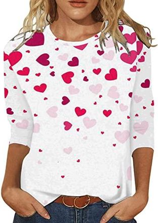 Generic Motif de la s&eacute;rie Saint-Valentin 2026 pour femmes, hauts imprim&eacute;s &agrave; manches trois-quarts et col rond, K, XXL