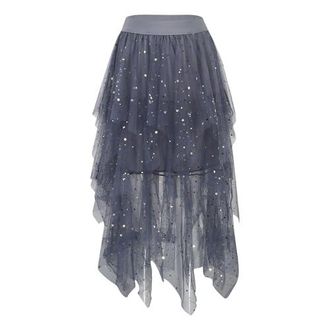 Generic Costume de f&ecirc;te 2026 pour femme, taille haute, jupe &agrave; paillettes en maille irr&eacute;guli&egrave;re, longueur mi-longue, bleu, XL