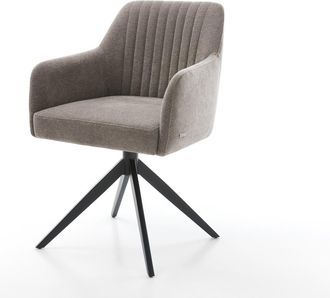 DELIFE Drehstuhl Greg-Flex Strukturstoff Soft Taupe Kreuzgestell breit Schwarz 360&deg; drehbar Wippfunktion Taschenfederkern, Esszimmerst&uuml;hle