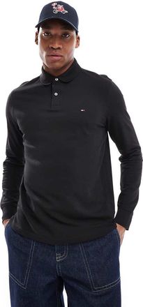 Tommy Hilfiger 1985 - Lang&auml;rmliges Polohemd in Schwarz mit normalem Schnitt