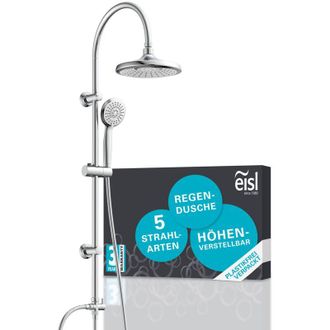 Eisl Duschsystem ohne Thermostat mit Ablage f&uuml;r Seife Dusche Regendusche Edelstahl Brausestange H&ouml;henverstellbar Kopfbrause rund mit Handbrause