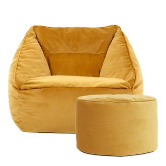 Icon Brand Natalia Sitzsack Sessel mit Sitzpuff f&uuml;r Erwachsene, Gelb, Flauschiger Samtstoff, Riesen Sitzsack Samt mit F&uuml;llung, Bean Bag Chair, Bequemer Sessel Wo
