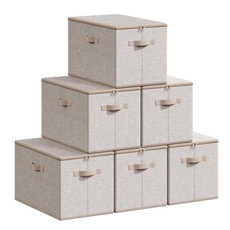 Songmics Aufbewahrungsbox mit Deckel, faltbare Stoffbox mit Griffen, Aufbewahrung f&uuml;r Kleidung, Vliesstoff, 6er Set, 50 x 30 x 30 cm, sandbeige RZB050LZ05