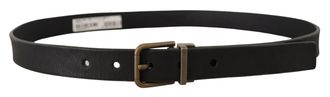 Dolce & Gabbana Mens Black Leather Brass Metal Grain Buckle Classic Belt
