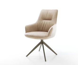 DELIFE Drehstuhl Zelia-Flex mit Armlehnen Mikrofaser Beige Vintage Kreuzgestell breit Effektfinish Titan 360&deg; drehbar Wippfunktion Taschenfederkern, Esszimme