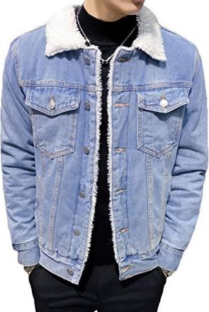 Minetom Trucker Veste en Jean Homme Blouson en Jean Trucker Jacket Denim Blouson Denim Moto Doublure en Molleton Artificiel Veste Jean A Bleu Clair 5XL