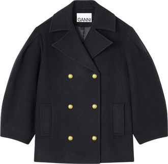 Ganni Femme, Vestes, Bleu, Taille: 40 FR Peacoat Wool Midi Coat