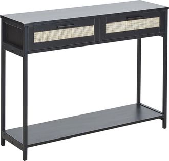 Beliani Konsolentisch Rattan schwarz/beige 2 Schubladen 100 x 30 x 75 cm modern Opoco
