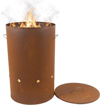 Relaxdays Feuertonne, Cortenstahl, Rostoptik, HxD: 60 x 38,5 cm, Industrial Feuerschale mit Deckel, Garten, rotbraun