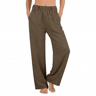 Generic Pantalon en lin pour femme - Pantalon d&eacute;t&eacute; &agrave; jambes larges - Pantalon avec taille &eacute;lastique - Pantalon de plage d&eacute;contract&eacute; - Pantalon batik pour femm