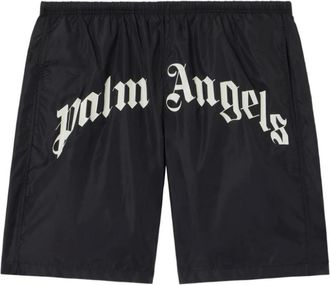Palm Angels Homme, Maillots de bain, Noir, Taille: L Curved Logo Swim Shorts