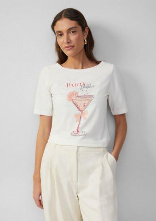 s.Oliver Kurzarmshirt T-Shirt Jersey-T-Shirt mit Frontprint und Schmucksteinen